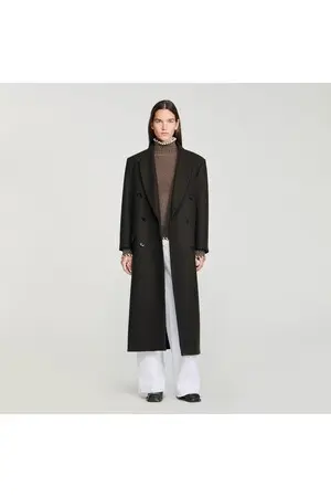 Sandro Long Oversized Wool Coat - Brown