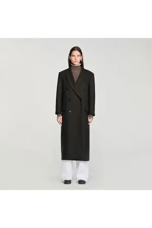 Sandro Long Oversized Wool Coat - Brown