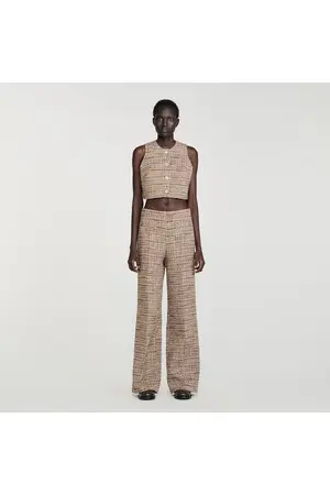 Sandro Decorative Tweed Wide-leg Trousers - Brown