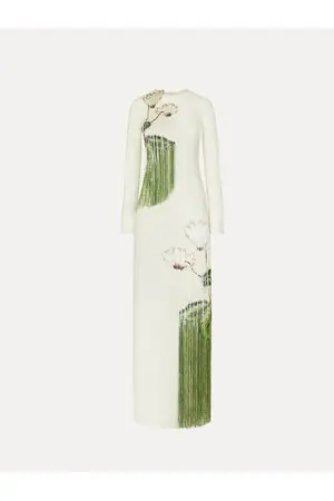 Oscar De La Renta Chiné Cyclamen Threadwork Fringe Caftan