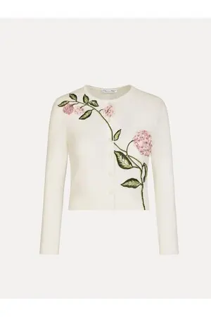 Oscar De La Renta Porcelain Flower Threadwork Cropped Cardigan - Natural
