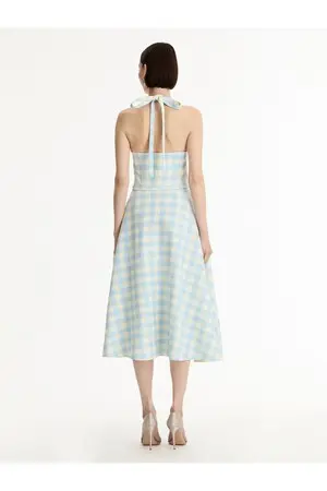 Oscar De La Renta Gingham Bustier Wool-blend Dress - Natural