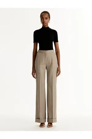 Oscar De La Renta Wool-blend Wide-leg Pants - Natural