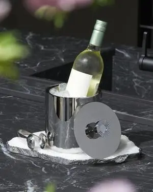 ANNA NEW YORK Striations Ice Bucket & Tongs Set - Silver