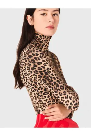 Maje Leopard Print Turtleneck - Animal Print