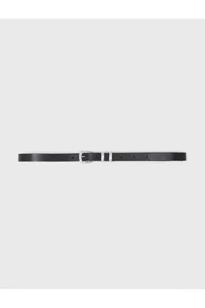 Maje Slim Leather Belt With Diamanté Buckle - Black