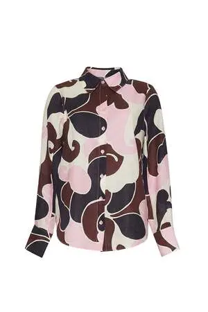 Cara Cara Printed Button-down Shirt - Petal Wave Blush