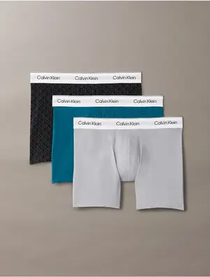 Calvin Klein Icon Cotton Stretch 3-pack Boxer Brief - Sleet/seamless Emblem Black/ashford Gray/teal Marine