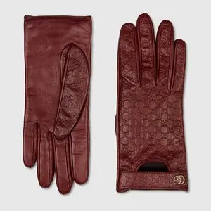 Gucci GG Leather Gloves With Double G Bordeaux