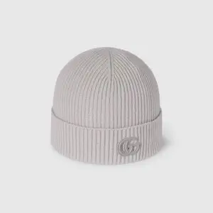 Gucci Cashmere Beanie With Leather Patch - Grey
