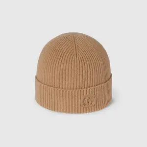 Gucci Cashmere Beanie With Double G Patch - Beige