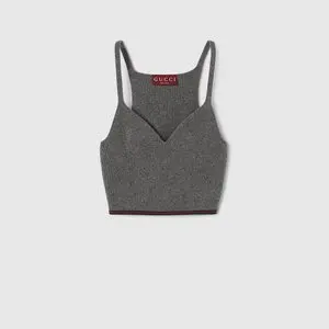Gucci Rib Felted Wool Strappy Top With Web Trim - Grey