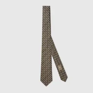 Gucci Horsebit Silk Jacquard Tie Brown