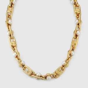 Gucci Interlocking G Necklace With Pearls - Gold-toned Metal