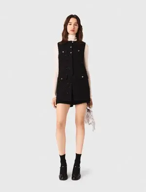 Maje Cotton Tweed Playsuit With Sequins - Black