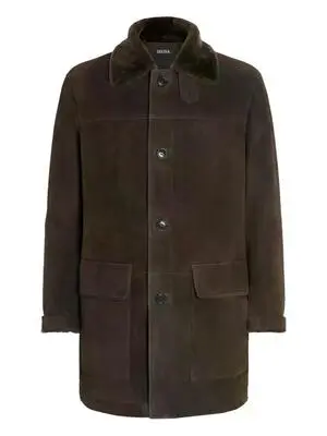 Zegna Shearling-collar Suede Coat