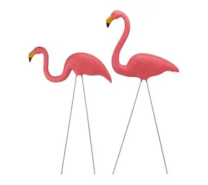 NORTHLIGHT Set Of 2 Tropical Pink Flamingo Outd Oor Lawn - One-color