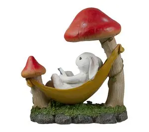 NORTHLIGHT 11.75' White Bunny In Hammock Outsid Garden Statue
