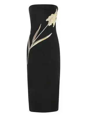 Staud Brooke Floral-embellished Strapless Midi Dress
