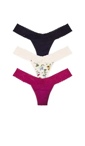 Hanky Panky Low Rise Thong 3 Pack In Wine - California Raisin & Flourish & Lavender