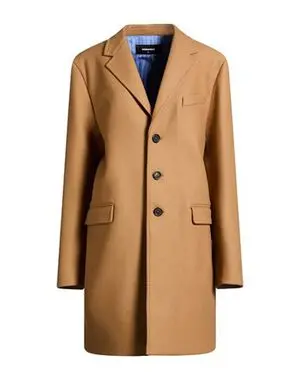 Dsquared2 Single-Breasted Coat In Virgin Wool Blend Camel