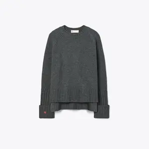 Tory Burch Merino Wool Printed Sweater - Graphite Melange