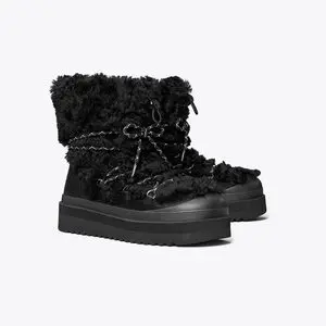 Tory Burch Shearling Lace-up Boots - Perfect Black/perfect Black