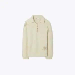 Tory Burch Wool And Alpaca Basketweave Sweater - Cream