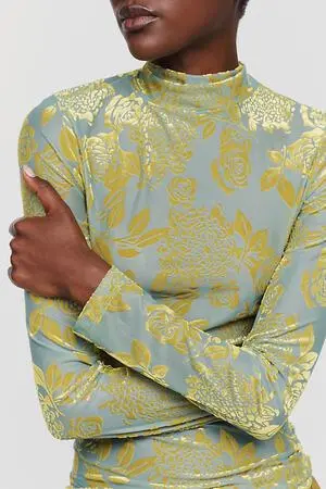 Anthropologie Flocked Mock-neck Long-sleeve Top - Blue Pattern
