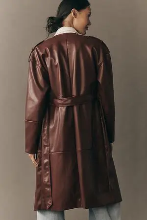 NVLT Faux Leather Belted Trench Coat