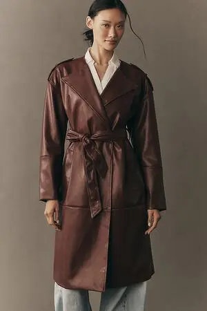 NVLT Faux Leather Belted Trench Coat