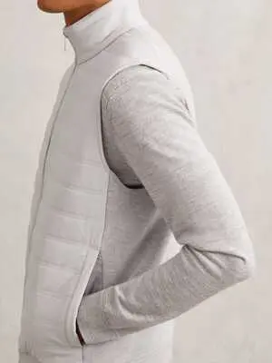 REISS Funnel-neck Quilted Knit Gilet - Soft Grey