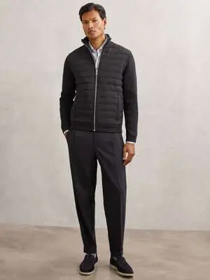 REISS Quilted Rib-knit Funnel-neck Jacket - Navy
