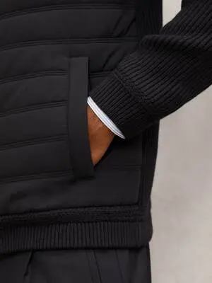 REISS Quilted Rib-knit Funnel-neck Jacket - Navy
