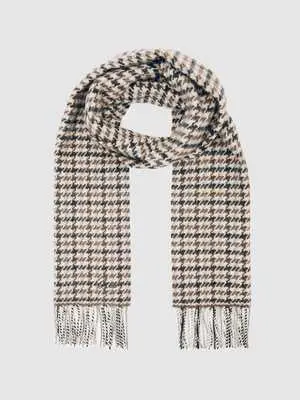 REISS Hound Wool-cashmere Check Scarf - Brown Multi