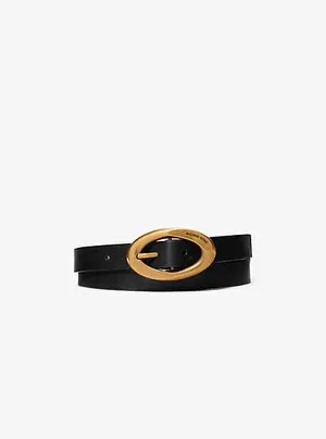 Michael Kors Leather Belt With Oval Buckle - Black