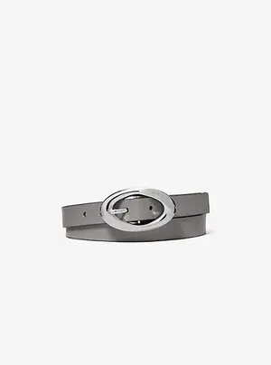Michael Kors Leather Belt With Oval Buckle - Grey