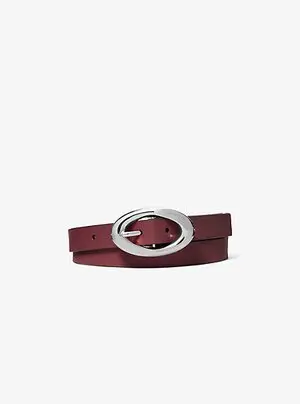 Michael Kors Leather Belt With Oval Buckle - Red