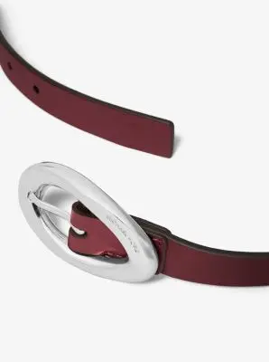 Michael Kors Leather Belt With Oval Buckle - Red