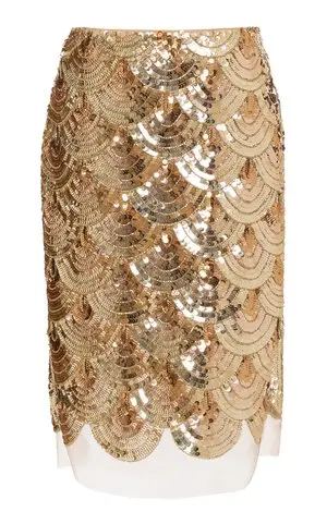 DES_PHEMMES Sequined Midi Skirt - Gold