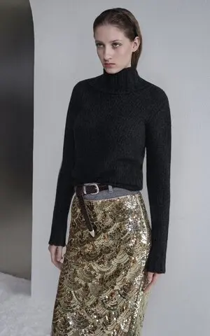 DES_PHEMMES Sequined Midi Skirt - Gold