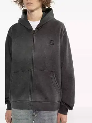 Izzue Bear-embroidered Zip Hoodie - Black