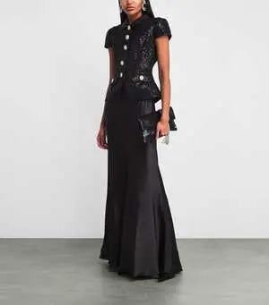 SELF-PORTRAIT Satin Sequin-embellished Maxi Dress