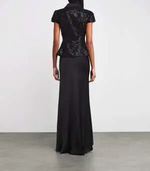 SELF-PORTRAIT Satin Sequin-embellished Maxi Dress