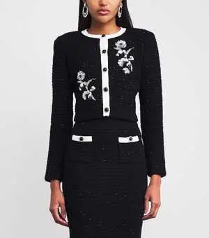 SELF-PORTRAIT Textured-knit Embellished Floral Jacket