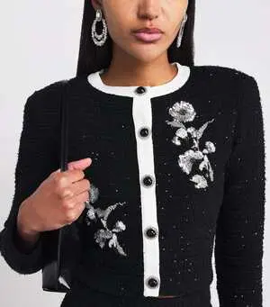SELF-PORTRAIT Textured-knit Embellished Floral Jacket