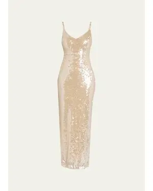 L'Agence Karma Sequined Maxi Dress - Beige