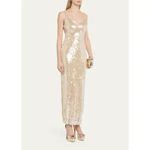 L'Agence Karma Sequined Maxi Dress - Beige