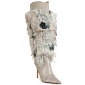 AZALEA WANG Alisette Faux Fur Knee High Boots - Grey