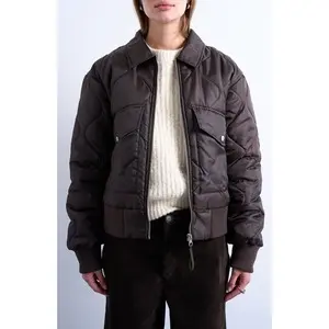 Topshop Quilted Bomber Jacket - Brown